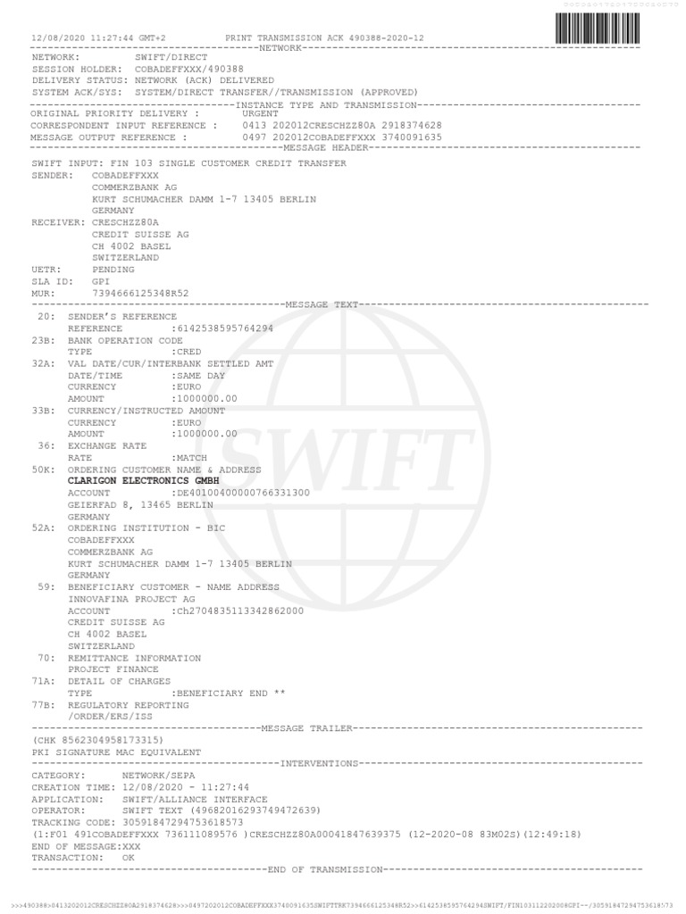 FIN 103 SWIFT Acknowledgment Report | PDF | Financial Services ...