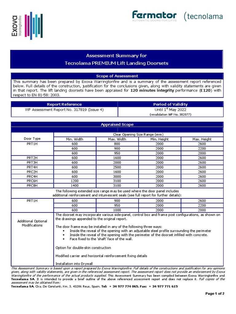 Fermator Premium Fire Door Certificate | PDF | Door | Components