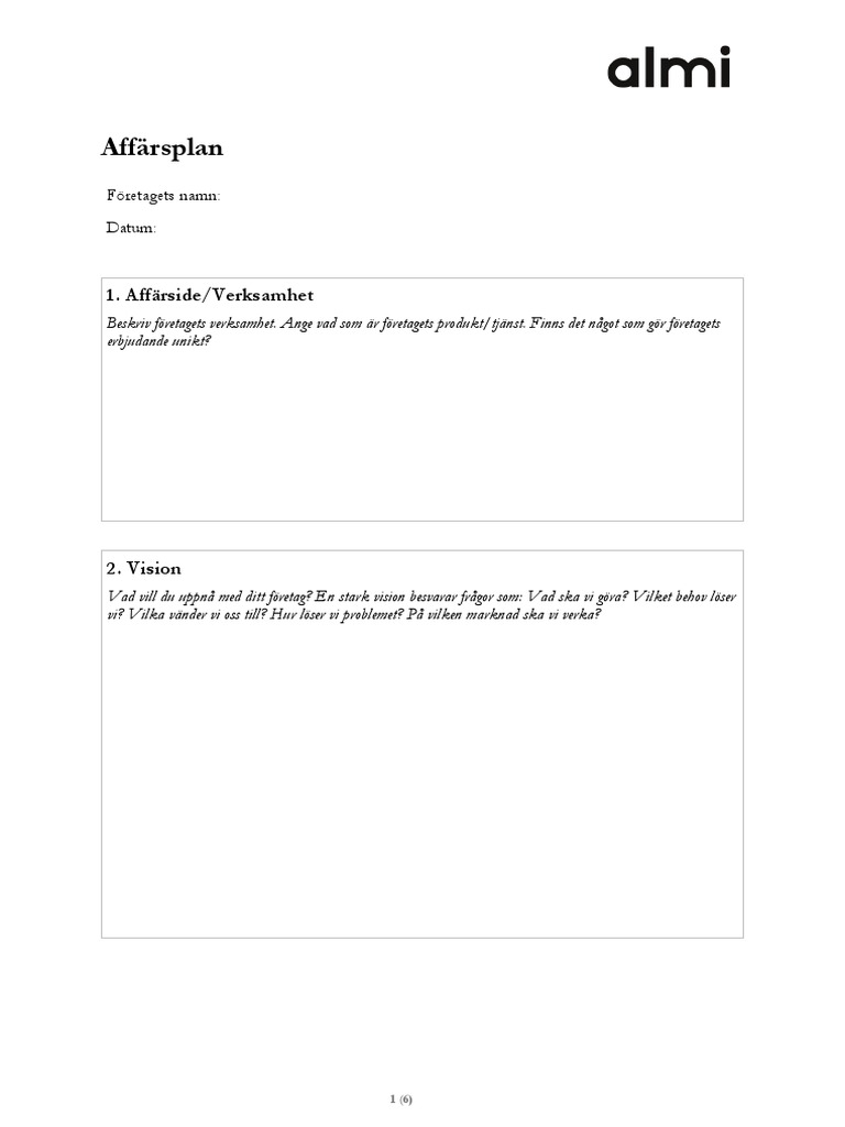 Affarsplan Ifyllnadsbar | PDF