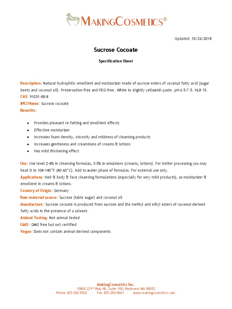Aking Osmetics®: Sucrose Cocoate | PDF