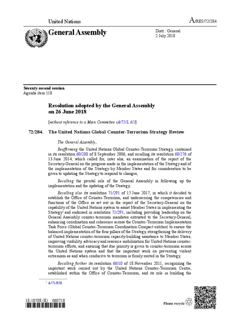 UN Global Counter-Terrorism Strategy Review | PDF | Counter Terrorism ...