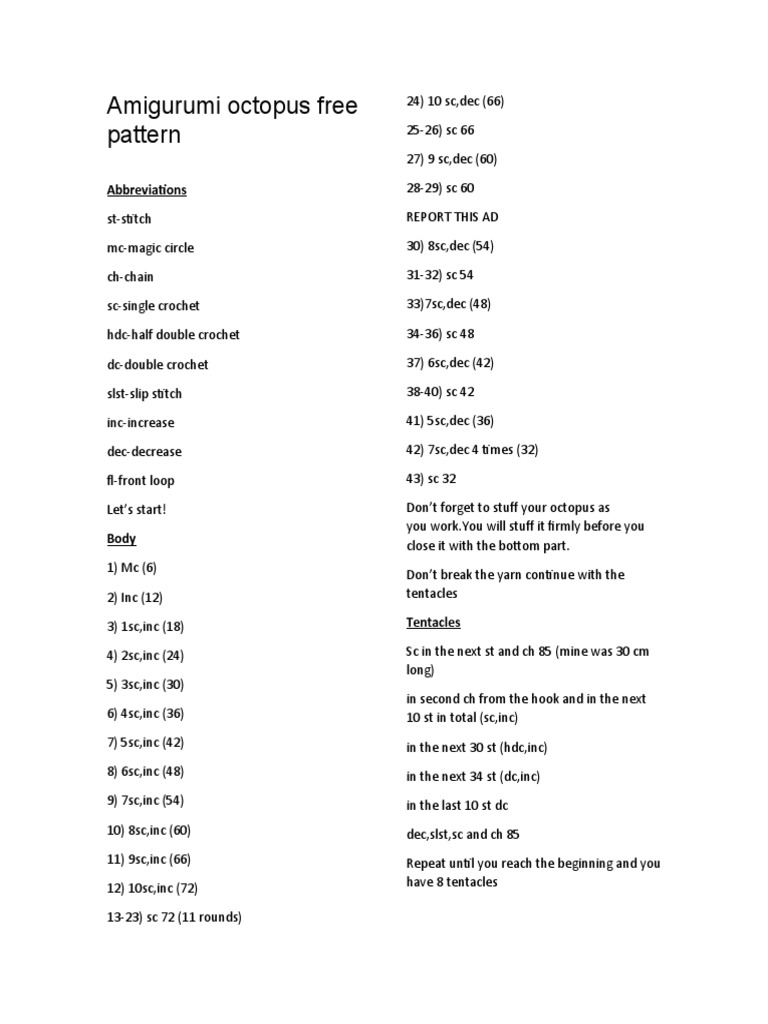 Amigurumi Octopus Free Pattern | PDF | Amigurumi | Crochet