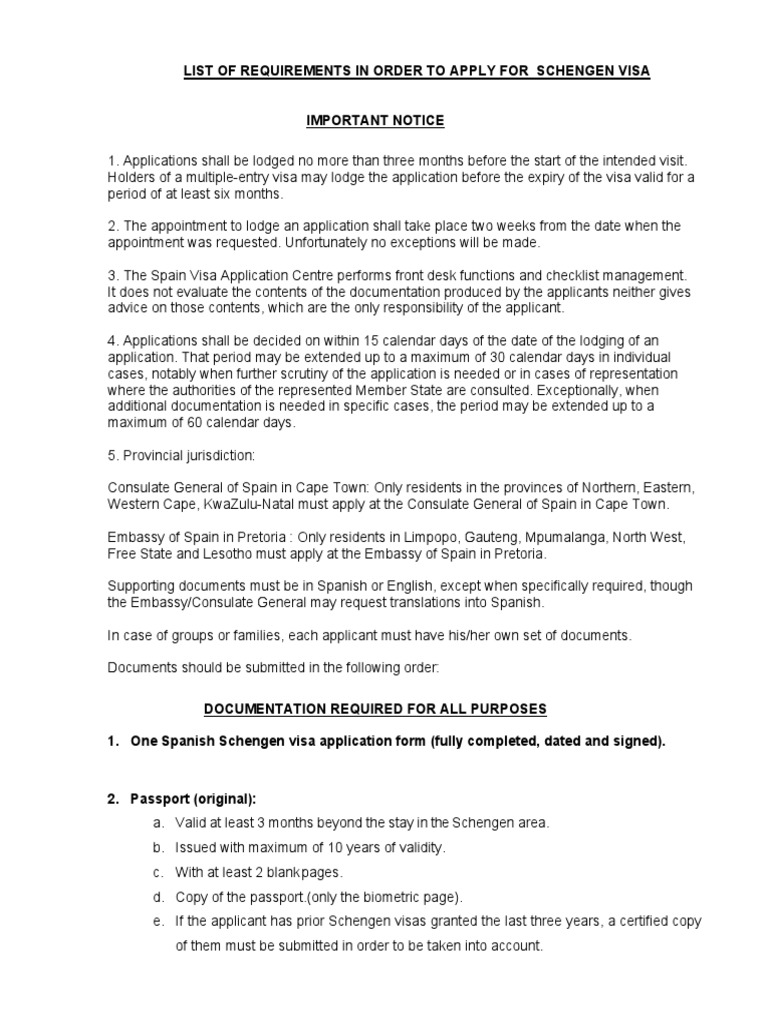 List of Requirements in Order To Apply For Schengen Visa | PDF | Travel ...