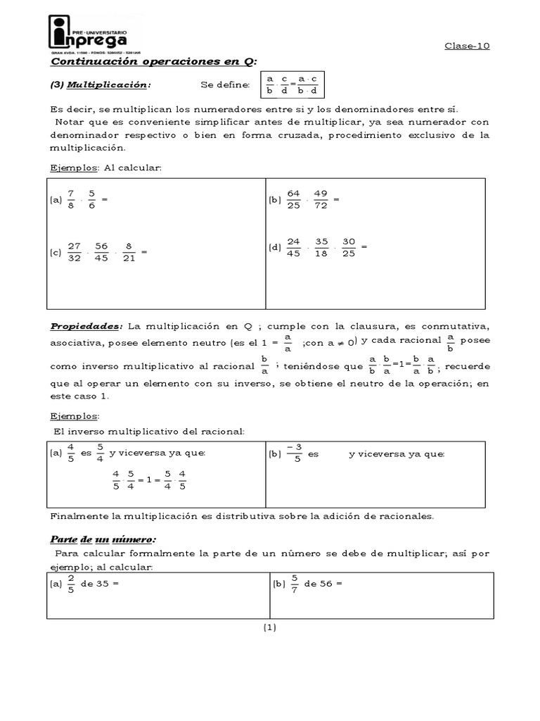 Multiplicacion en Q | PDF | Sustracción | Número racional