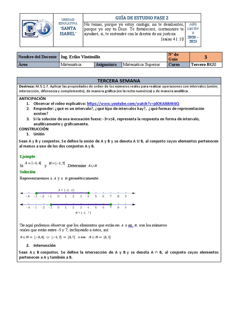 Guía Semana 3 Operaciones Con Intervalos | PDF | Intervalo (Matemáticas) | Conjunto (Matemáticas)