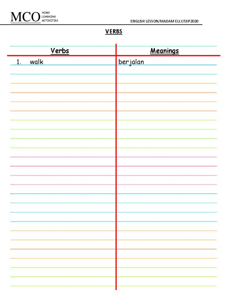 Verbs Meanings: 1. Walk Berjalan | PDF