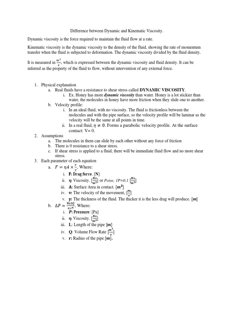 Difference Between Dynamic and Kinematic Viscosity | PDF | Drag (Physics) | Viscosity