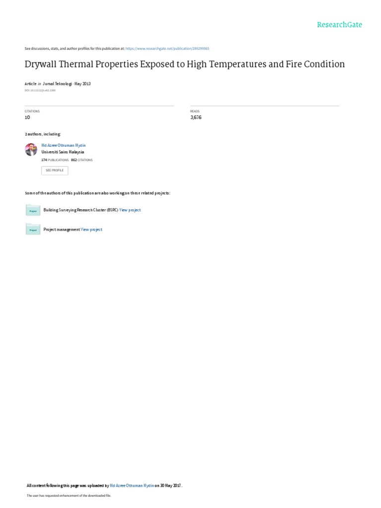 Drywall Thermal Properties Exposed To High Tempera PDF | PDF | Drywall ...