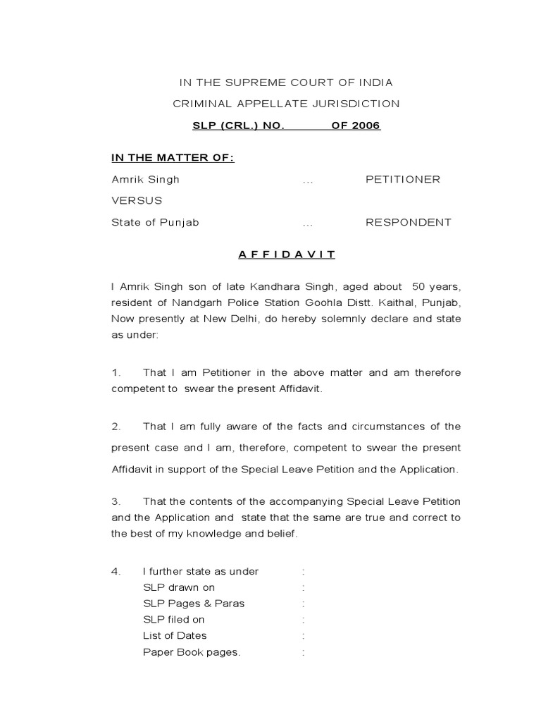 Amrik Singh-SLP-Crl | PDF | Affidavit | Bail