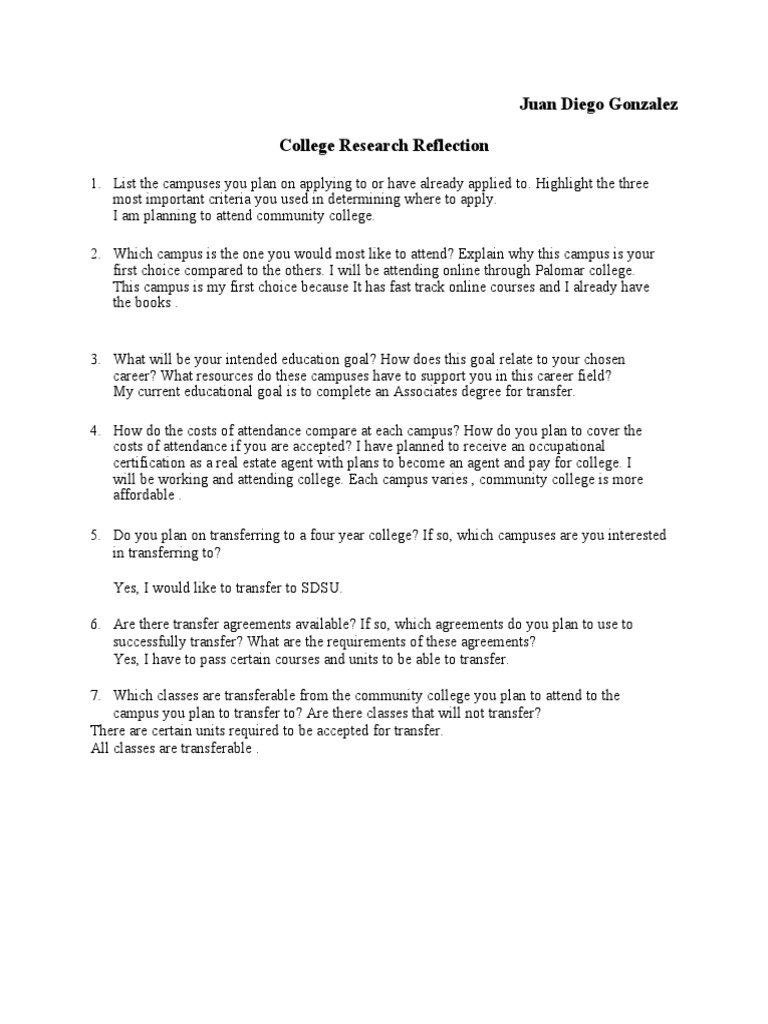 Lesson 11 College Research Reflection | PDF