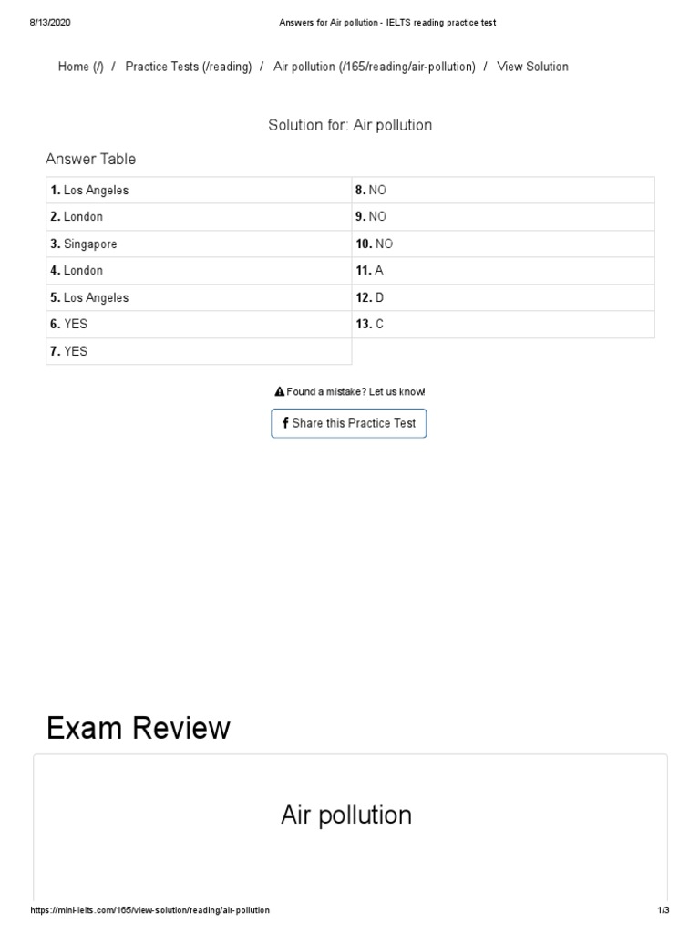 Answers For Air Pollution - IELTS Reading Practice Test | PDF ...