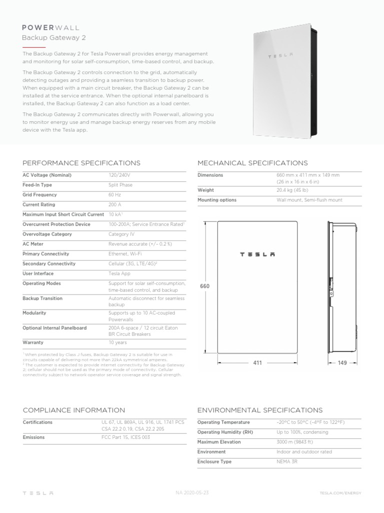 Tesla Backup Gateway 2 Datasheet EN-NA | PDF | Electrical Grid ...