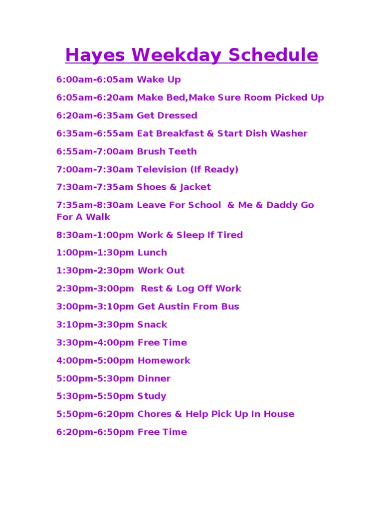 A detailed daily schedule and rules for a structured home life | PDF ...