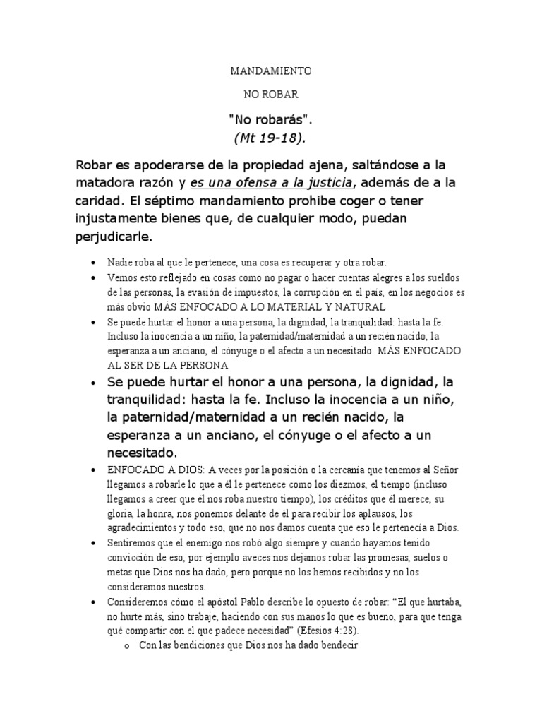 Significado del mandamiento "No robarás" | PDF