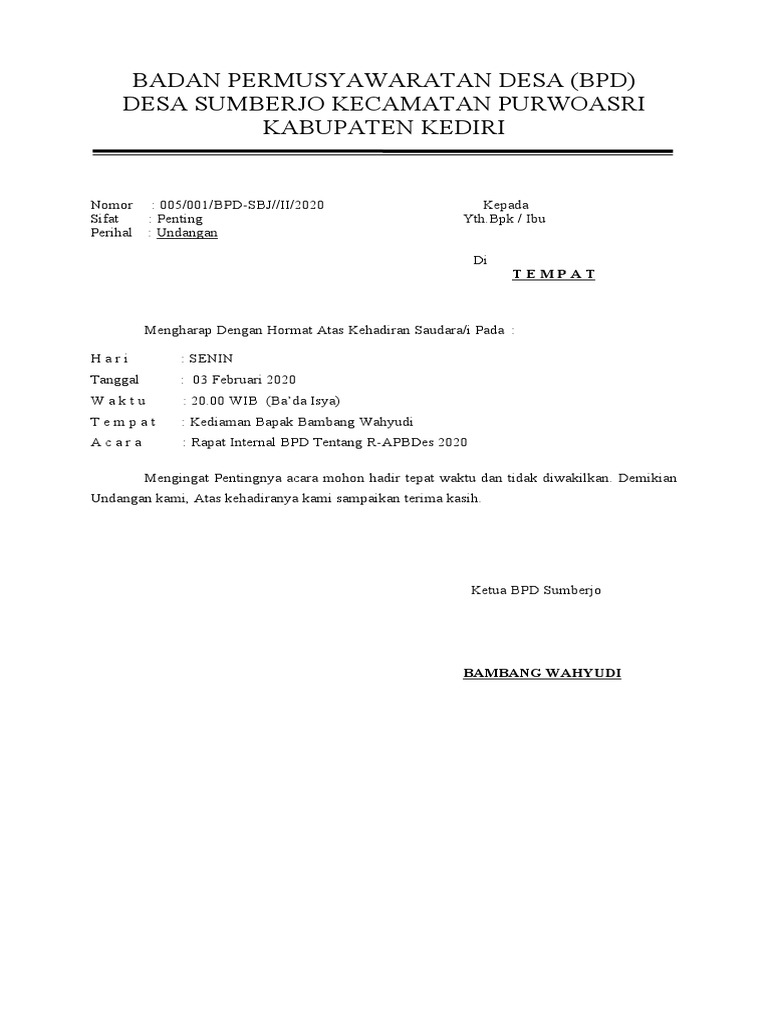 Surat Undangan Rapat BPD | PDF