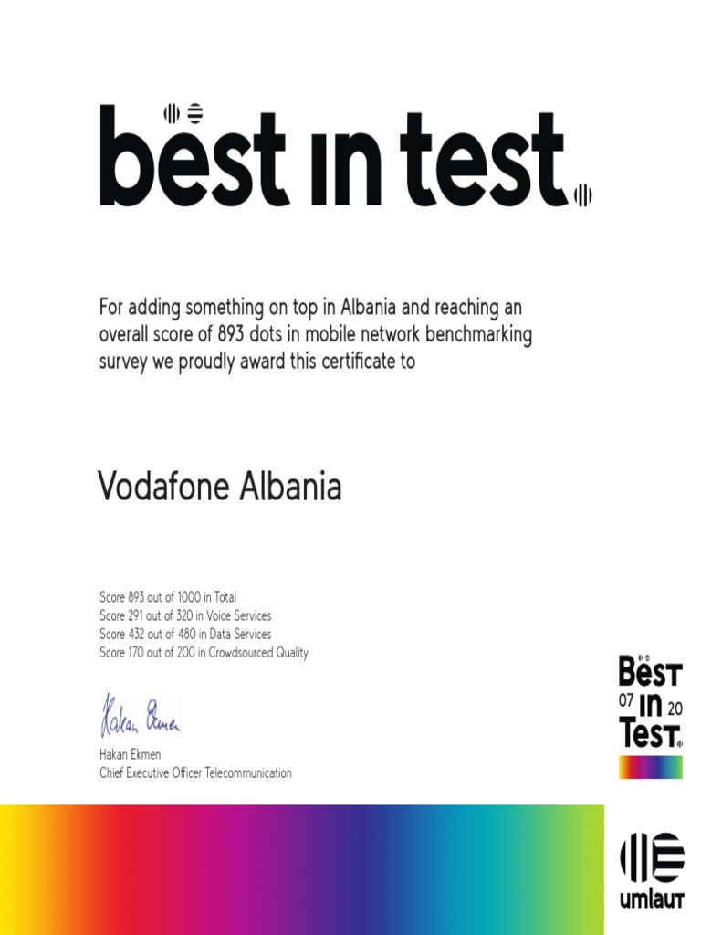Albania Mobile Benchmark Certificate | PDF | Lte (Telecommunication ...