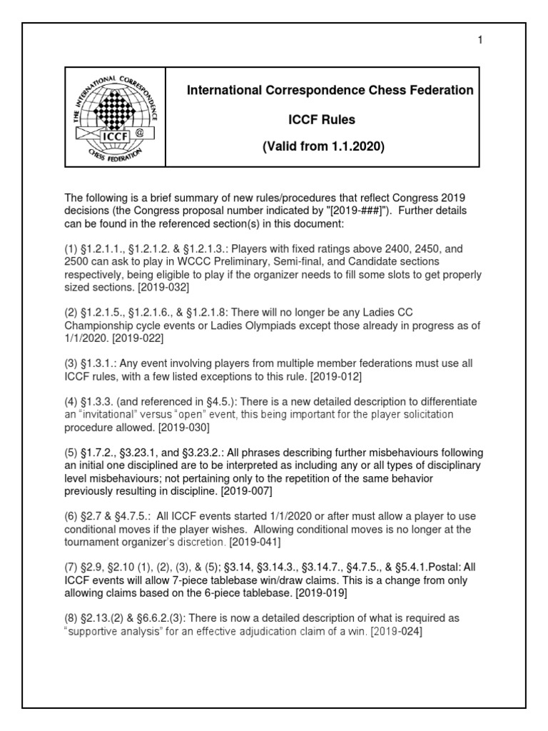 ICCF Rules - Final Copy For 1-1-2020 | PDF | Chess | Government