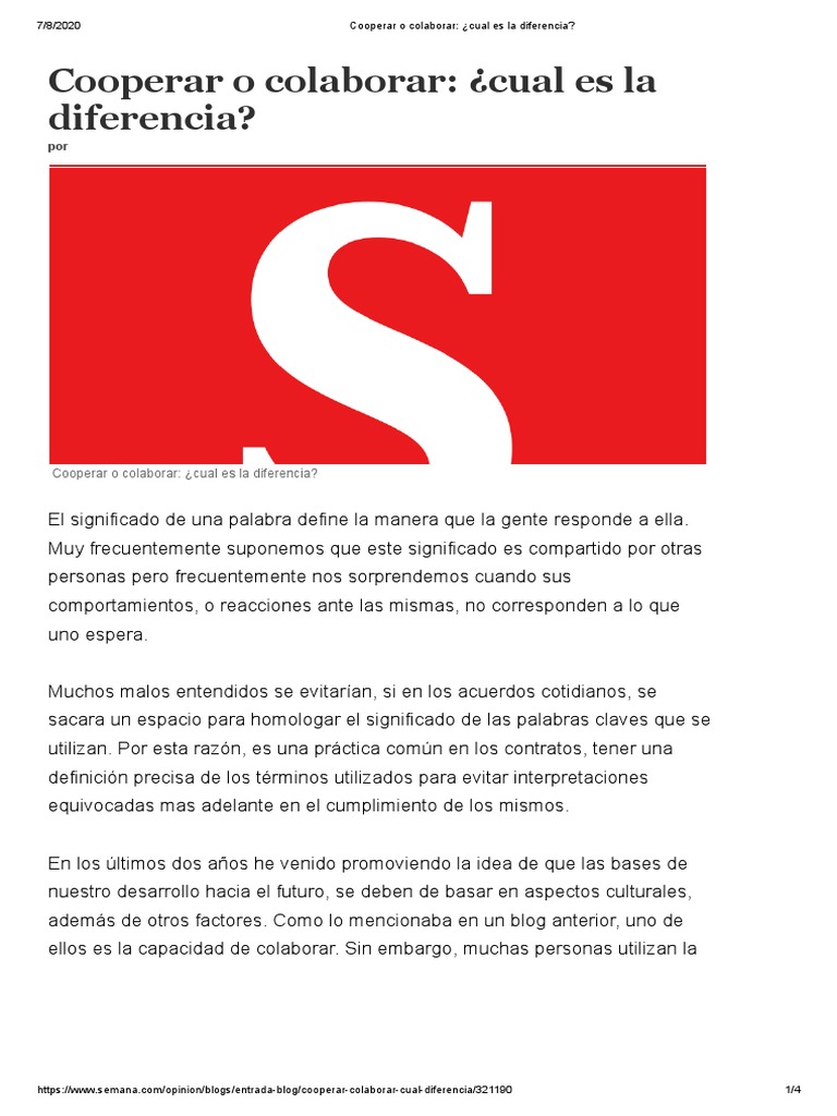 Cooperar o Colaborar - ¿Cual Es La Diferencia | PDF | Cooperación ...