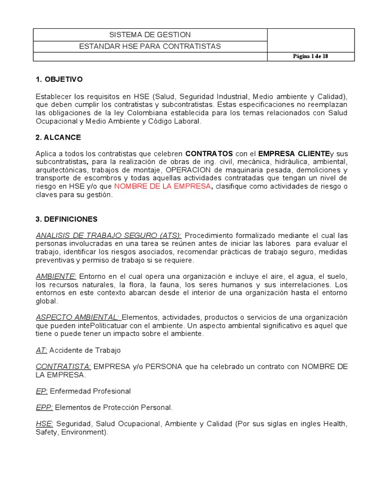 Procedimiento para Contratistas | PDF | Seguridad y salud ocupacional | Outsourcing