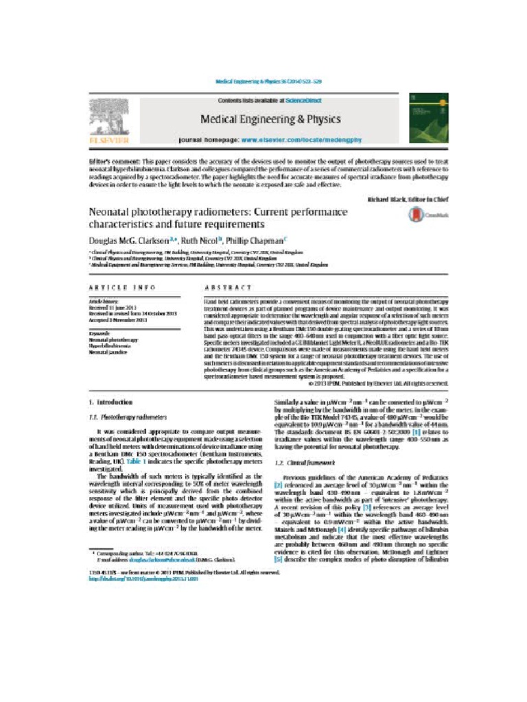 Neonatal Phototherapy Radiometer Current Performance Characteristics ...