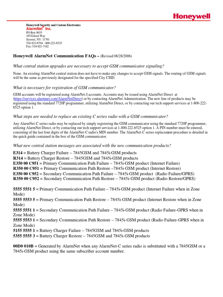 Honeywell Alarmnet Comm FAQs | PDF | Gsm | Radio