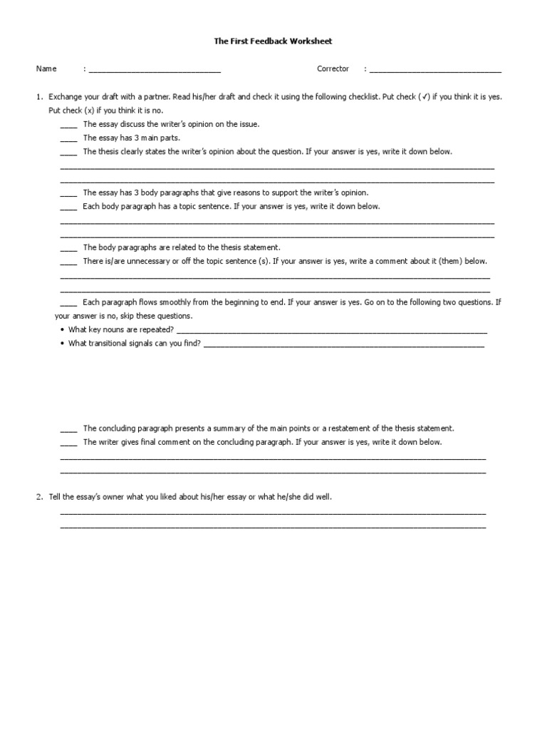 Peer Feedback Worksheet | PDF | Essays | Linguistic Morphology