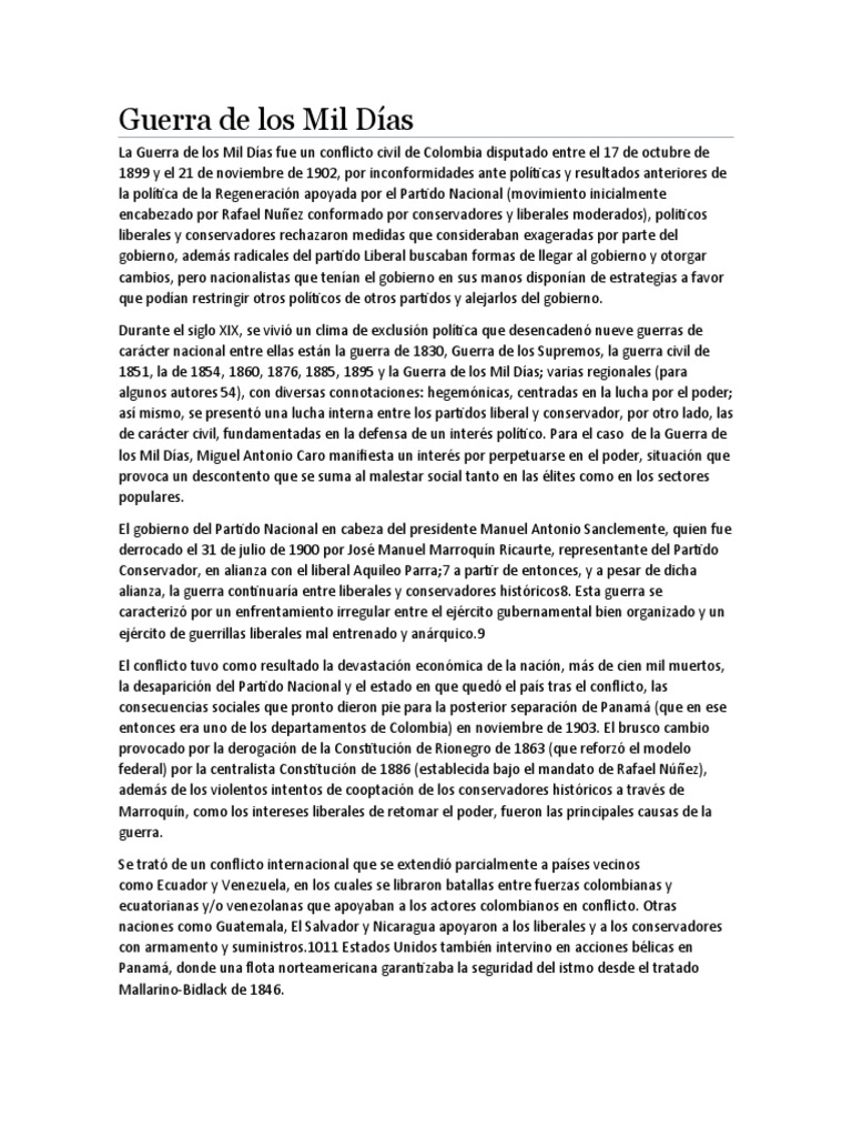 Guerra de Los Mil Días | PDF | Colombia | Conflictos