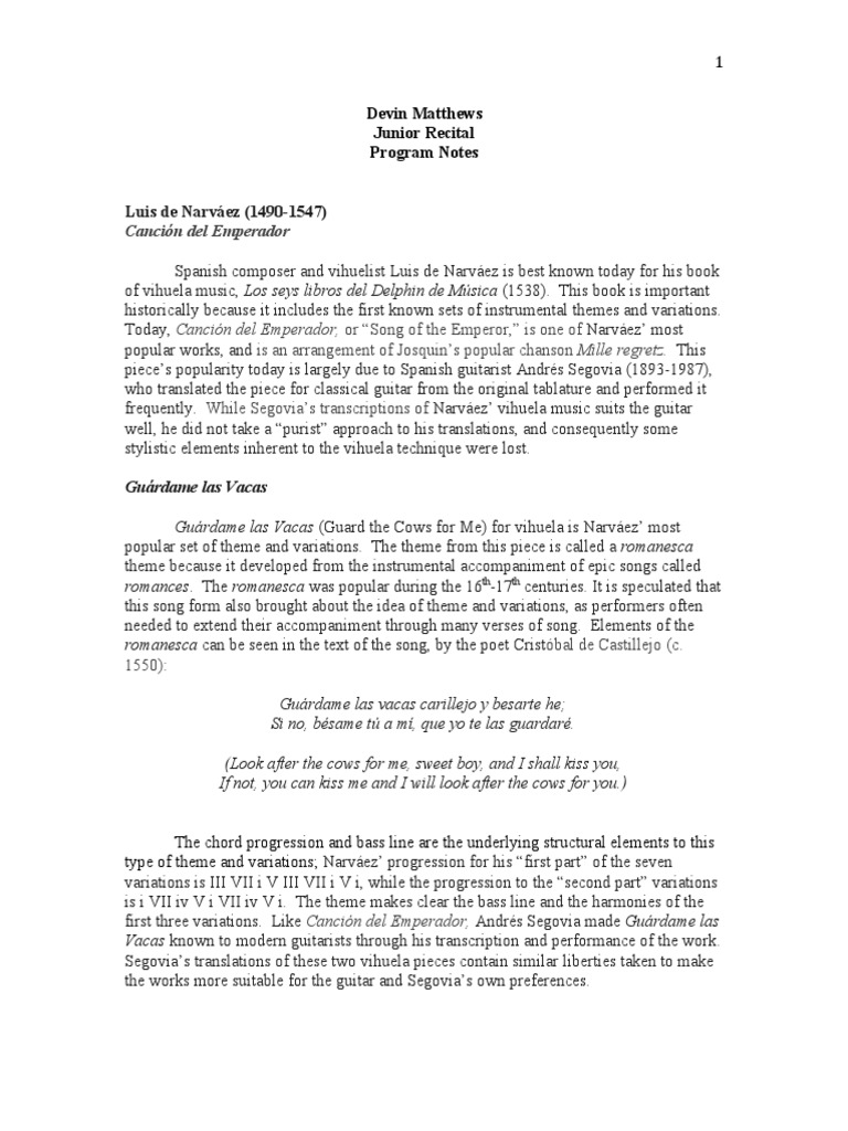 Junior Recital Program Notes Summary | PDF