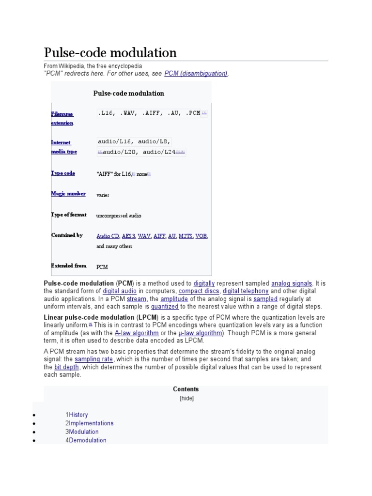 Pulse Code Modulation Pulse Code Modulat | PDF | Digital Audio ...