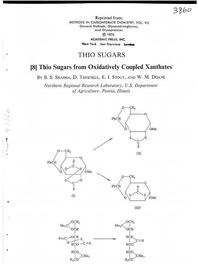Thio Sugars Thio Sugars From Oxidatively Coupled Xanthates: by E. W. M ...
