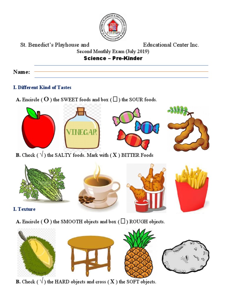 Pre-Kinder Science Second Exam