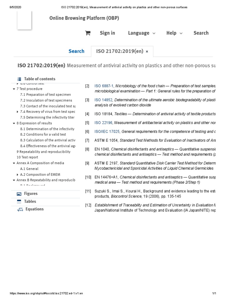 ISO 21702 - 2019 (En), Measurement of Antiviral Activity On Plastics and Other Non-Porous ...