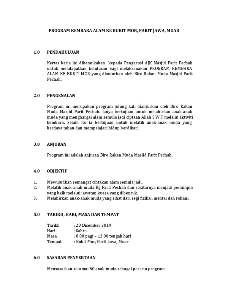 Program Kembara Alam Ke Bukit Mor Masjid Parit Pechah | PDF