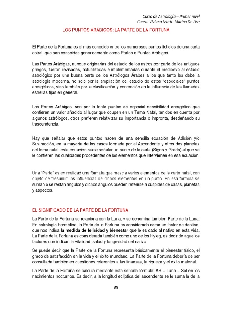 Infortunio y Parte de la Fortuna en Astrología | PDF | Horóscopo ...