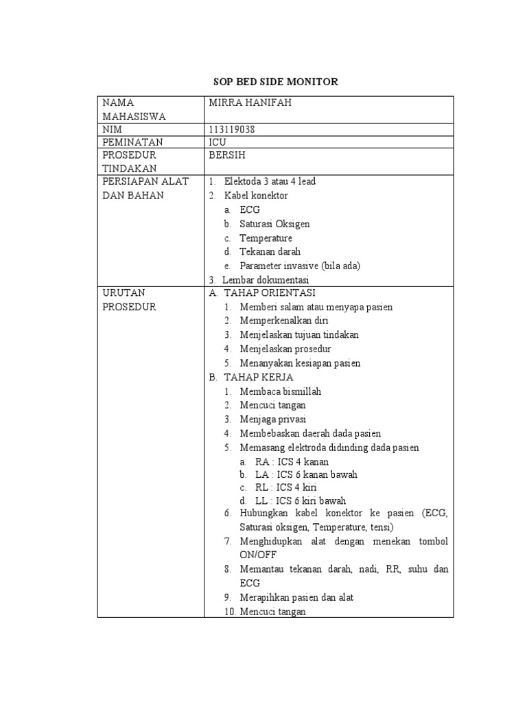 Sop Bed Side Monitor | PDF