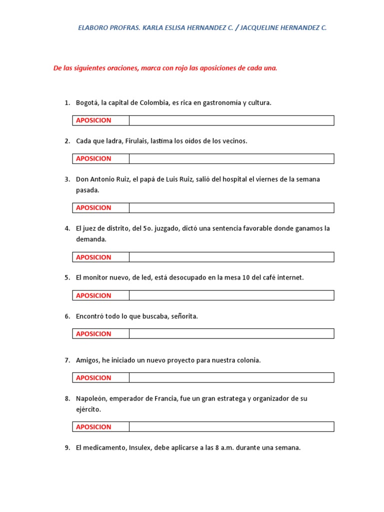 Aposicion Ejercicios | PDF