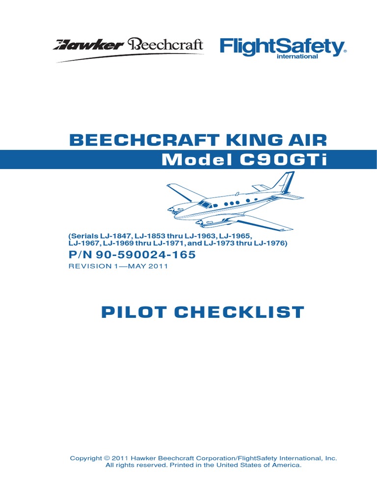 C90GTi Pilot Check List Flight Safety PDF | PDF | Landing Gear | Takeoff