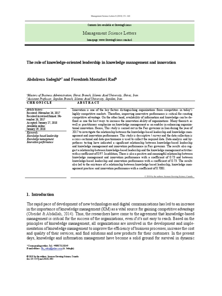 The Role of Knowledge-Oriented Leadership in Knowl | PDF ...