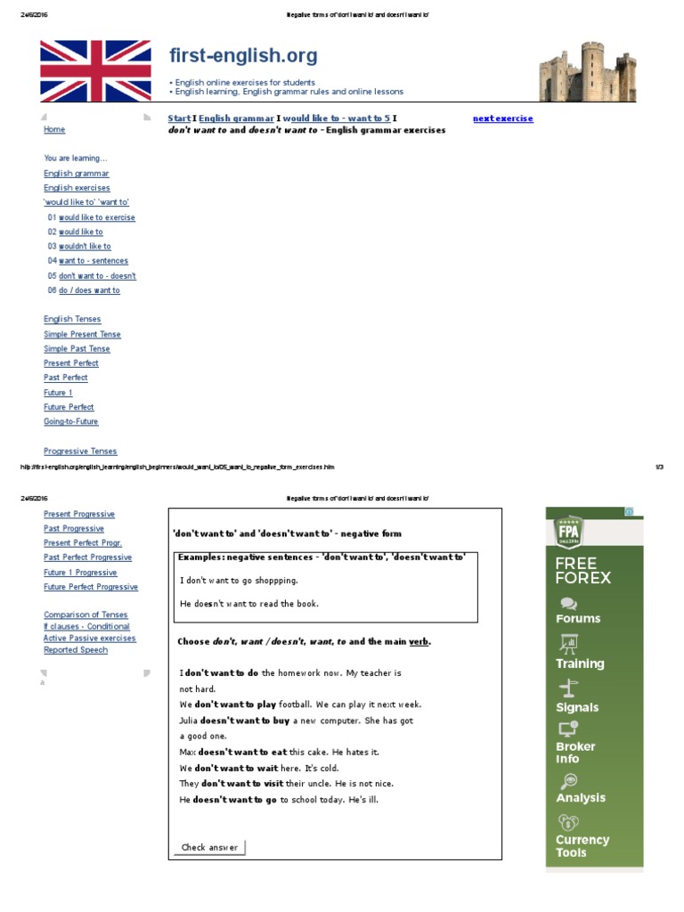 Negative Forms of 'Don't Want To' and Doesn't Want To' | PDF ...