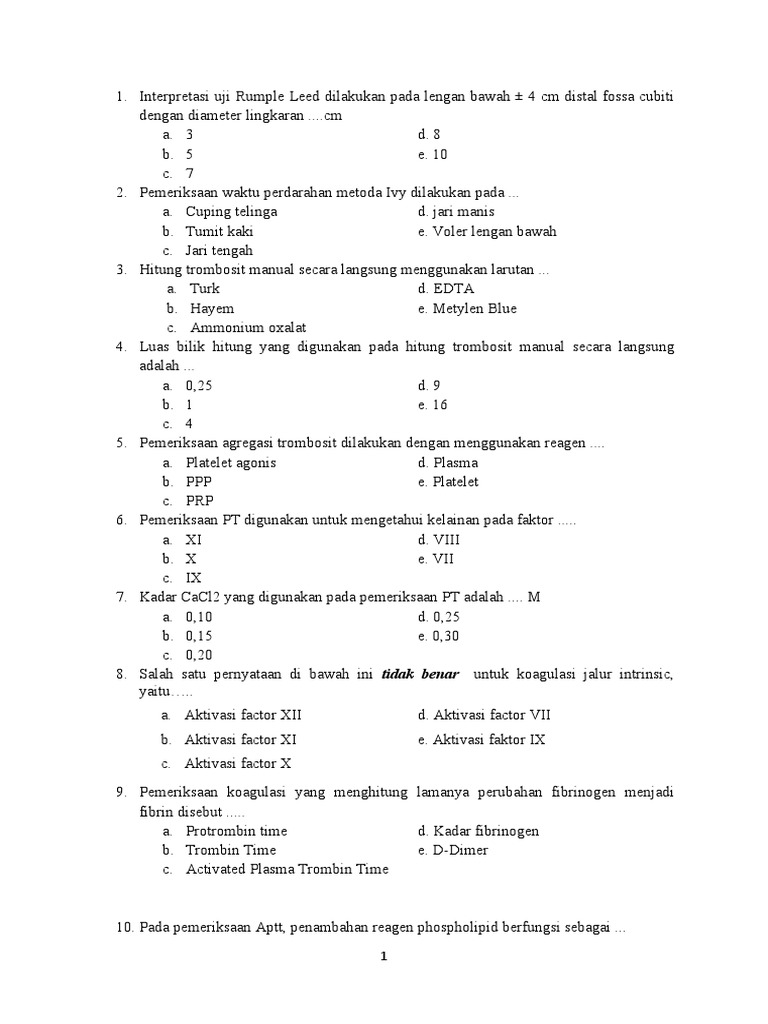 Kuis Hemostasis 2020 | PDF