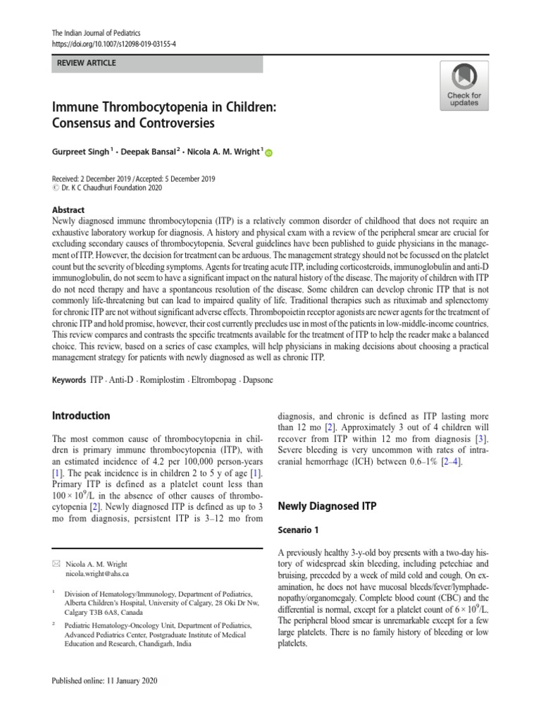 Trombocitopenia Inmune en Niños - Consenso y Controversias | PDF ...