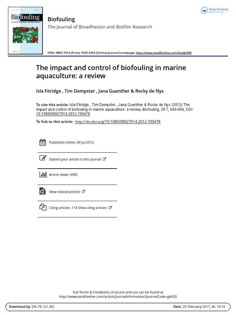 Biofouling Control in Marine Aquaculture | PDF | Aquaculture | Organisms