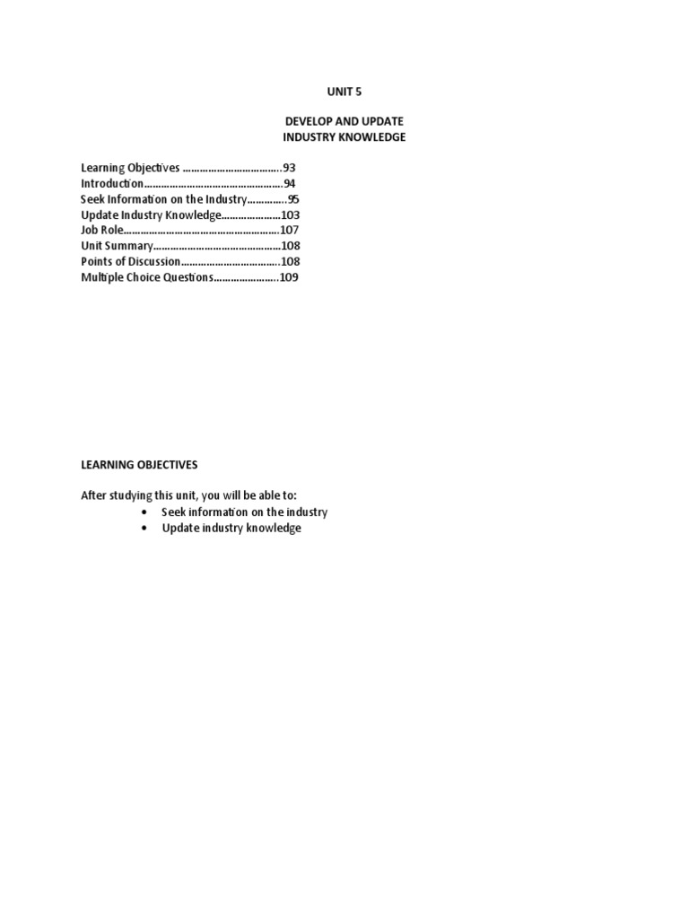 Unit 5 Develop and Update Industry Knowledge | PDF | Tourism | Travel ...