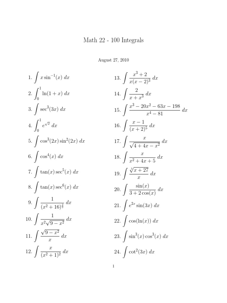100 Integration Problems with Solutions | PDF