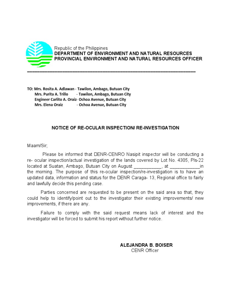 Letter For Ocular Inspection | PDF