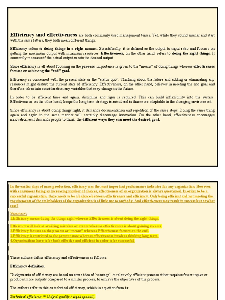Effectiveness N Efficiency Pdf Efficiency Output Economics