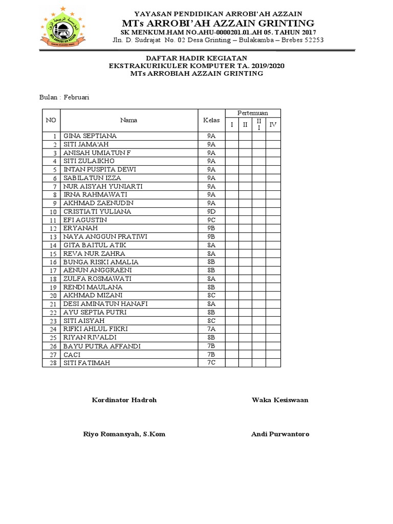 Absen Eskul Komputer | PDF