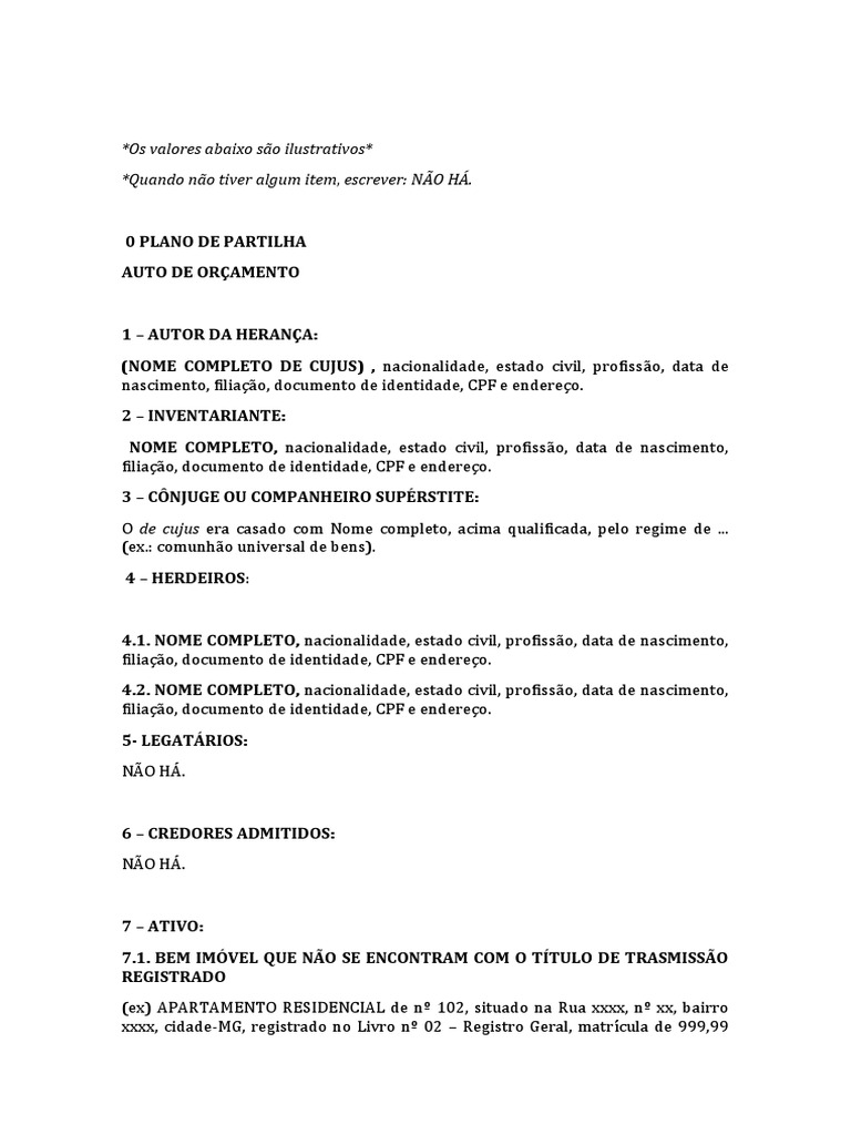 Modelo Plano de Partilha | PDF | Business
