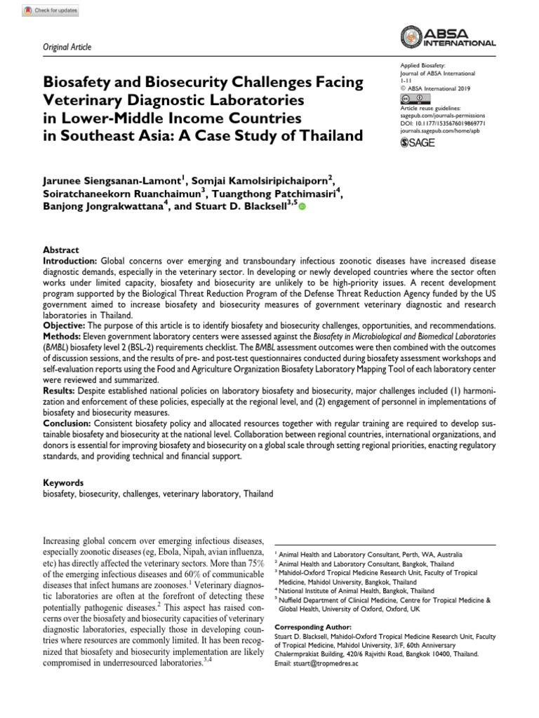 Biosafety and Biosecurity Challenges Facing Veteri | PDF | Personal ...