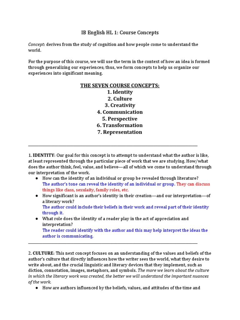 Ib English HL 1 Course Concepts | PDF | Creativity | Writers